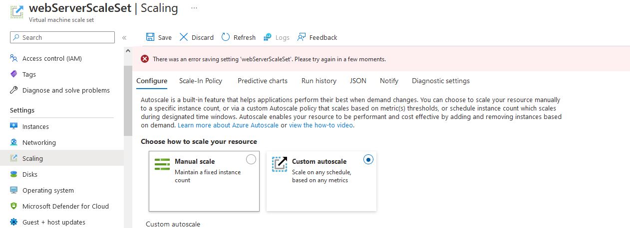 Error saving Azure virtual machine scale set autoscaling settings - Microsoft Q&A