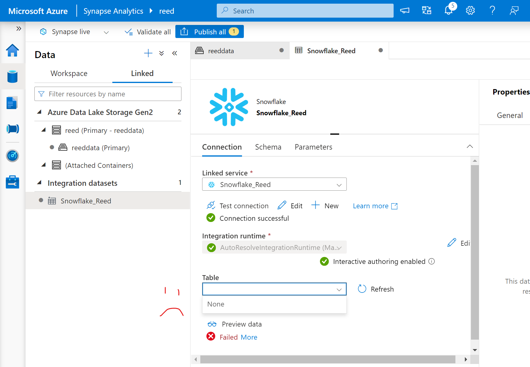 Trying to use Azure Synapse Linked Service to Pull Data from Snowflake - Microsoft Q&A