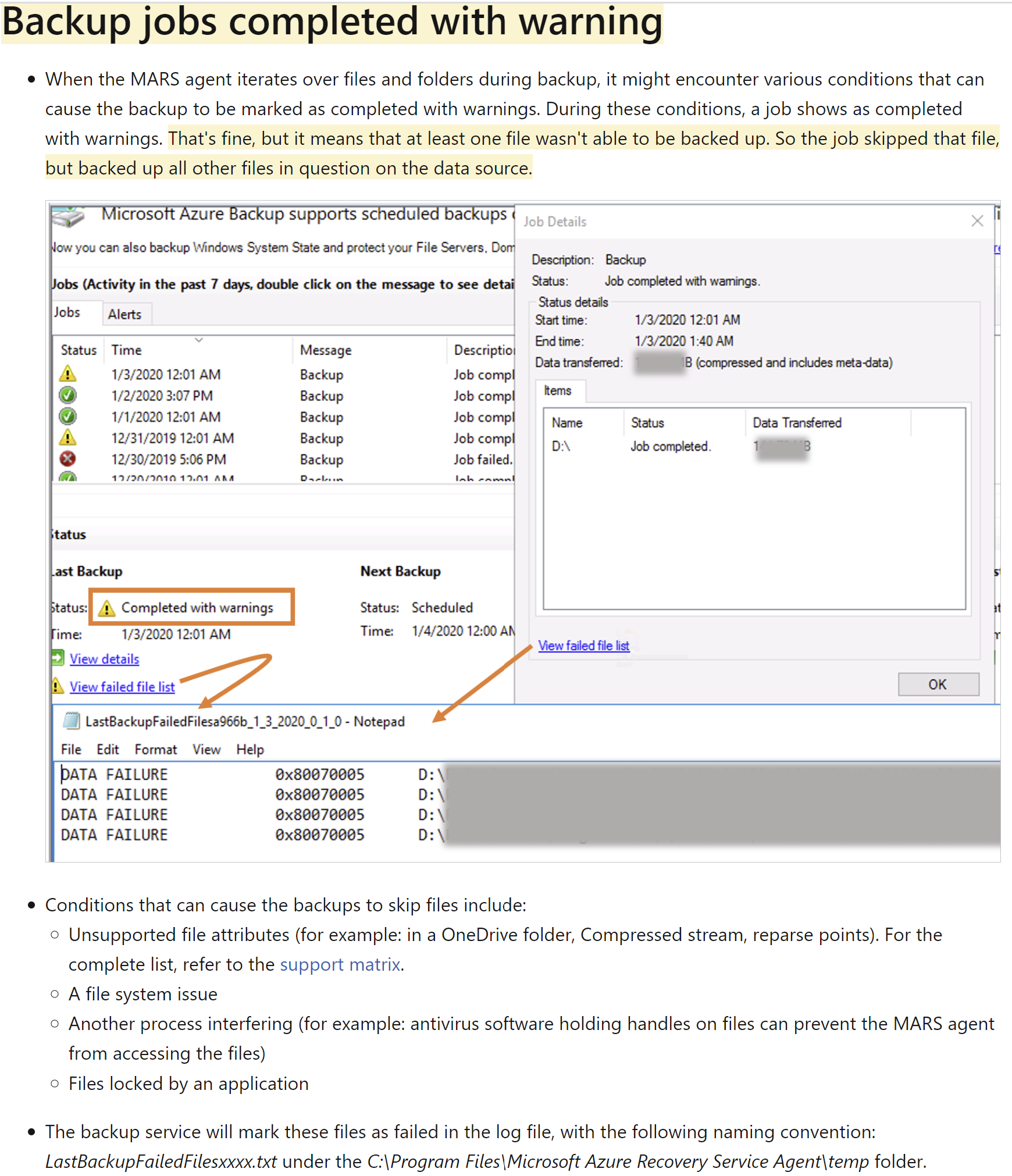 Job Completed with Warnings but can't really see a problem - Microsoft Q&A