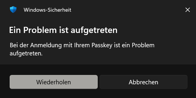 windows sicherheit: problem beim anmelden mit ihrem hauptschlüssel ...