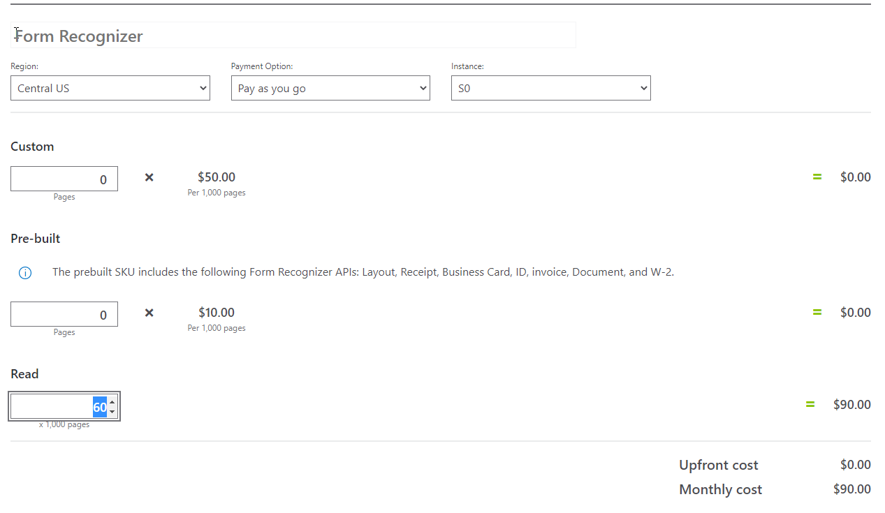 Azure Form Recognizer - Provisioning the "S0/Web" instance for "Read ...