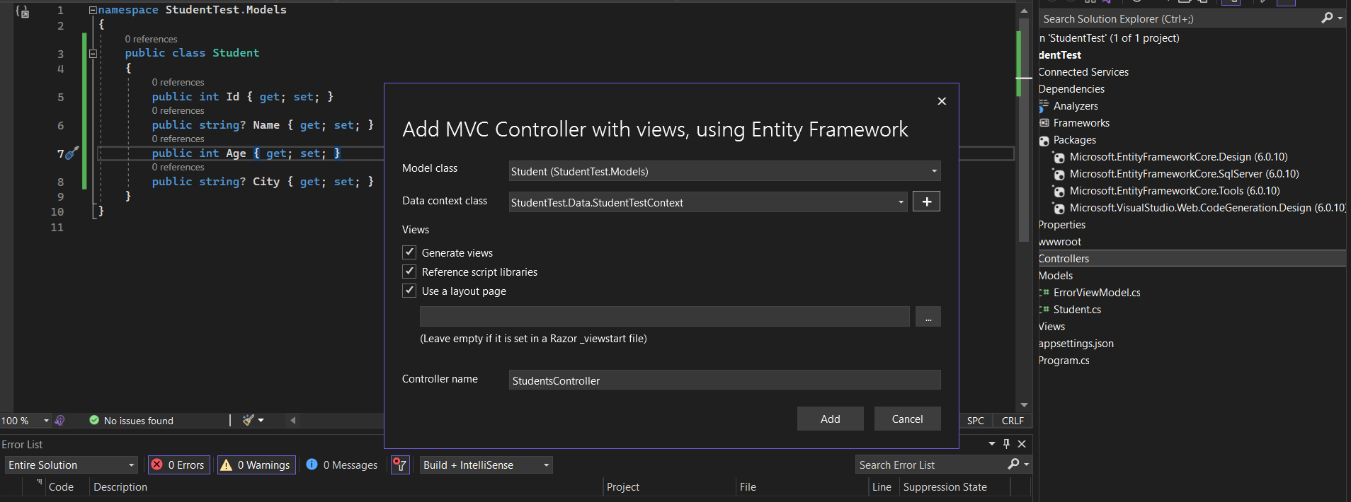 Add Scaffolded Item Erorr With Startindex Cannot Be Larger Than Length Of String Microsoft Qanda