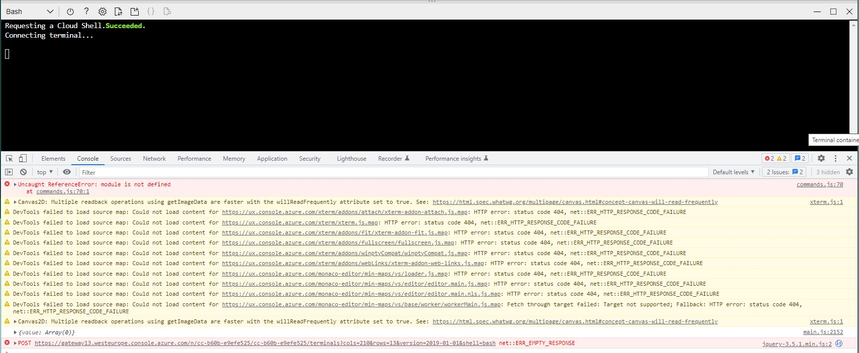 Azure Cloud Shell Stuck At Connecting Terminal Microsoft Qanda