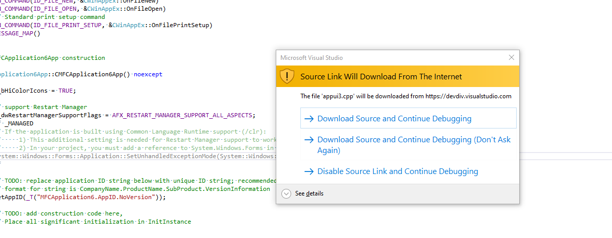 Cannot Step Into Mfc Source At Debugging Time Vs2017 Microsoft Qanda
