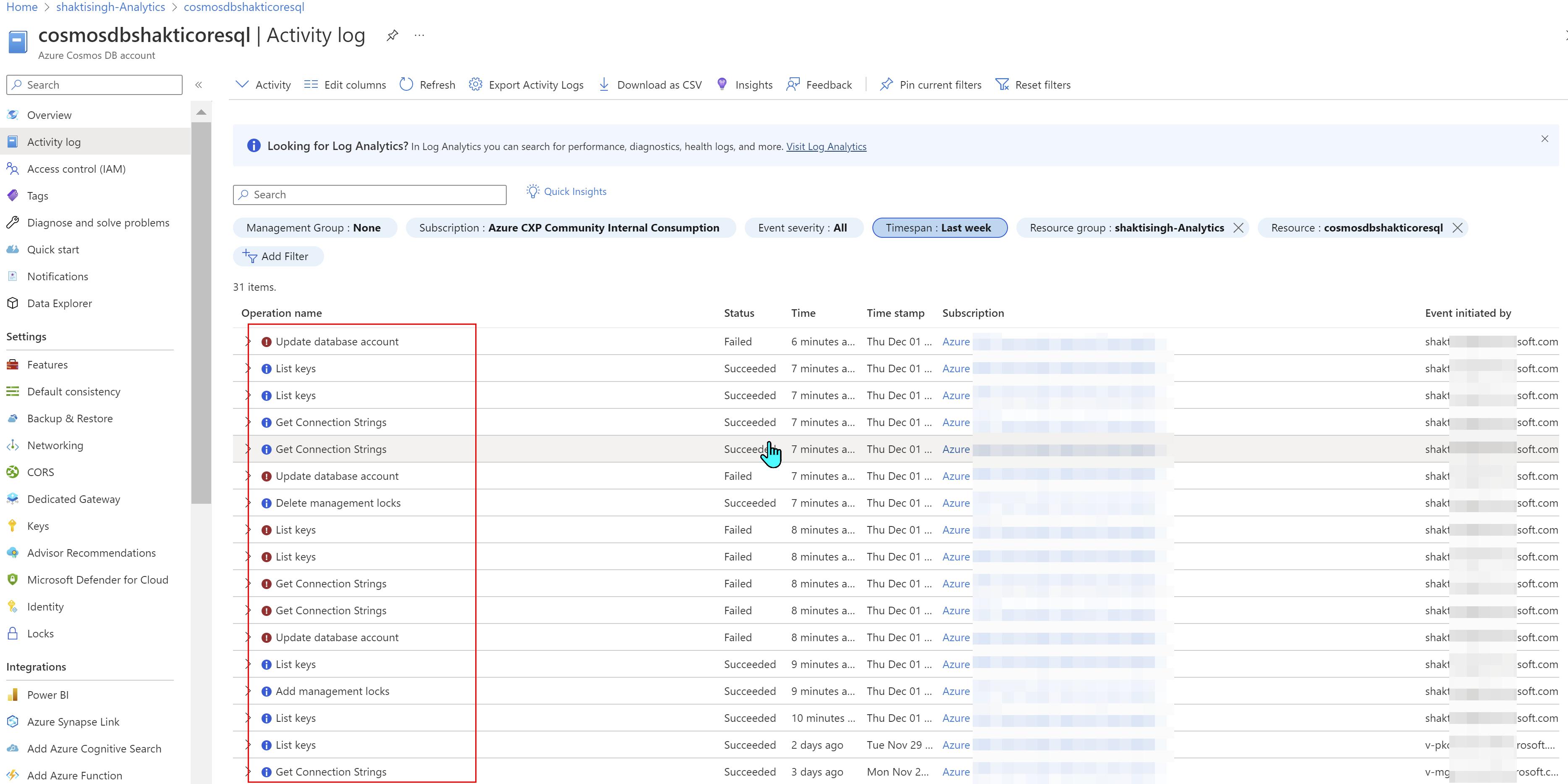 Configure CosmosDB for tracking anonymous activity and authentication request data - Microsoft Q&A
