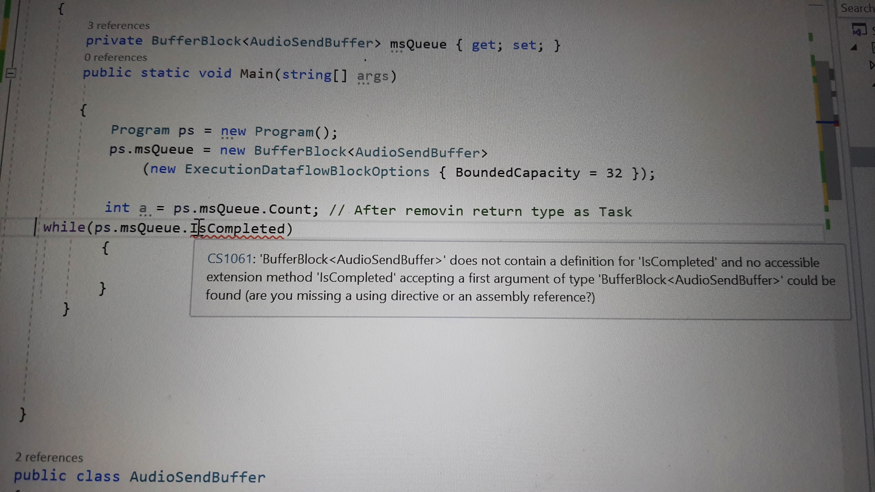 Can not convert int to System.Threading.Tasks.Dataflow ... Can not convert int to System.Threading.Tasks.Dataflow ...