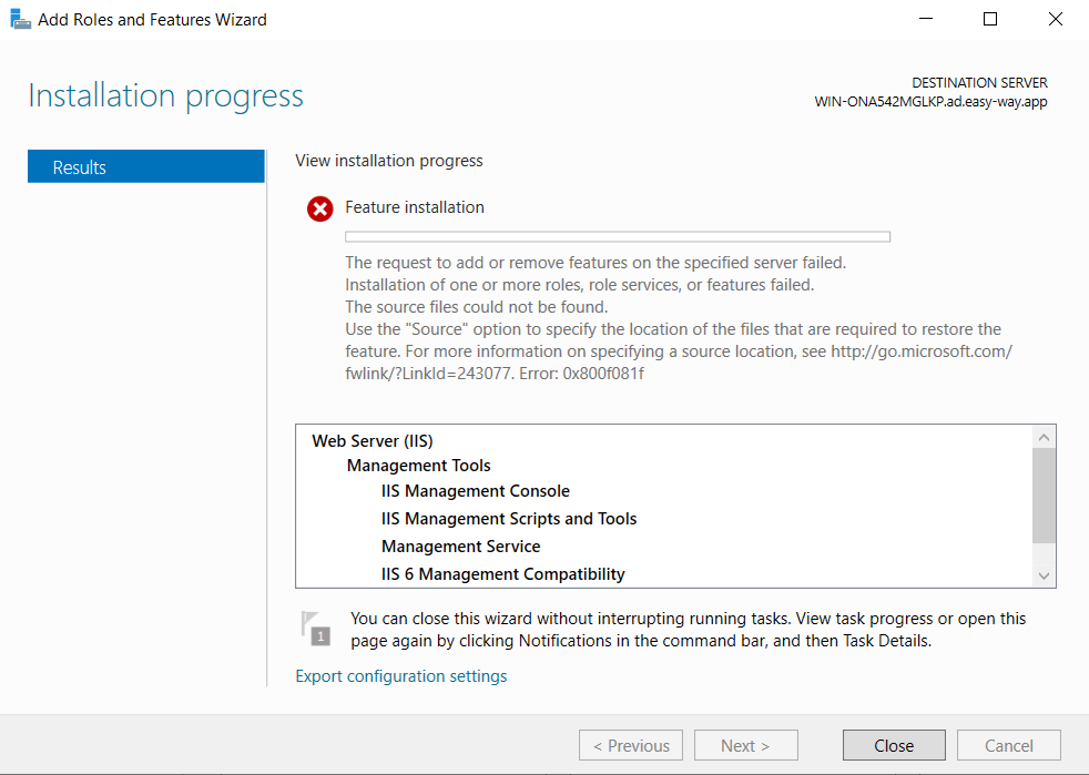 Unable To Install Iis On Server 2019 Dc Error 0x800f081f Microsoft Qanda 1696