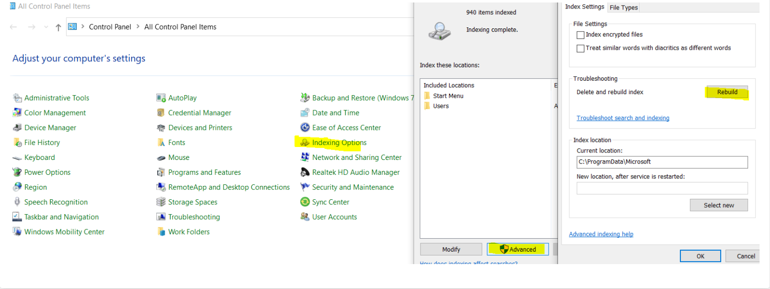 Issue with accessing Settings and Windows Search on new created user ...