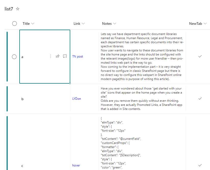 How do you create classic promoted links using JSON Tile view formatting in a modern list ...
