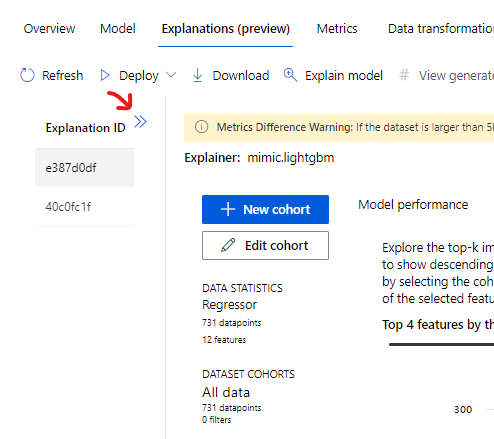 Why explanation dashboard is showing 2 tabs with duplicate information in Azure ML Studio ...