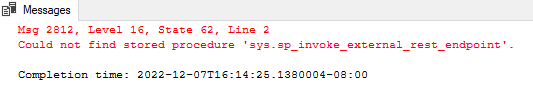 Unable To Find [sys] [sp Invoke External Rest Endpoint] In Azure Managed Instance Database