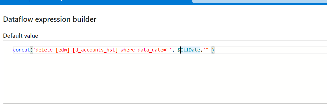 Azure Data Factory Pre Sql parameter error - Microsoft Q&A