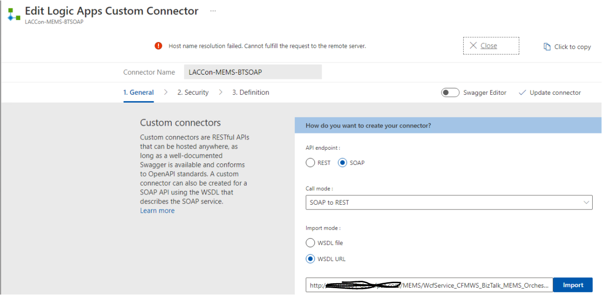 Logic App Customer connector Error - Microsoft Q&A