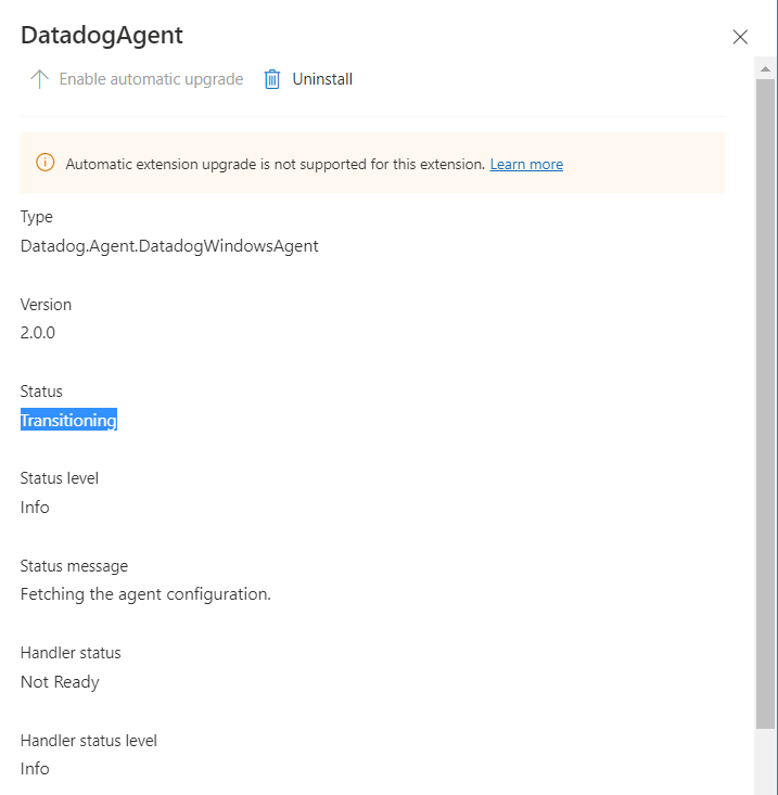Azure VM datadog Agent extension is showing Transitioning state. - Microsoft Q&A