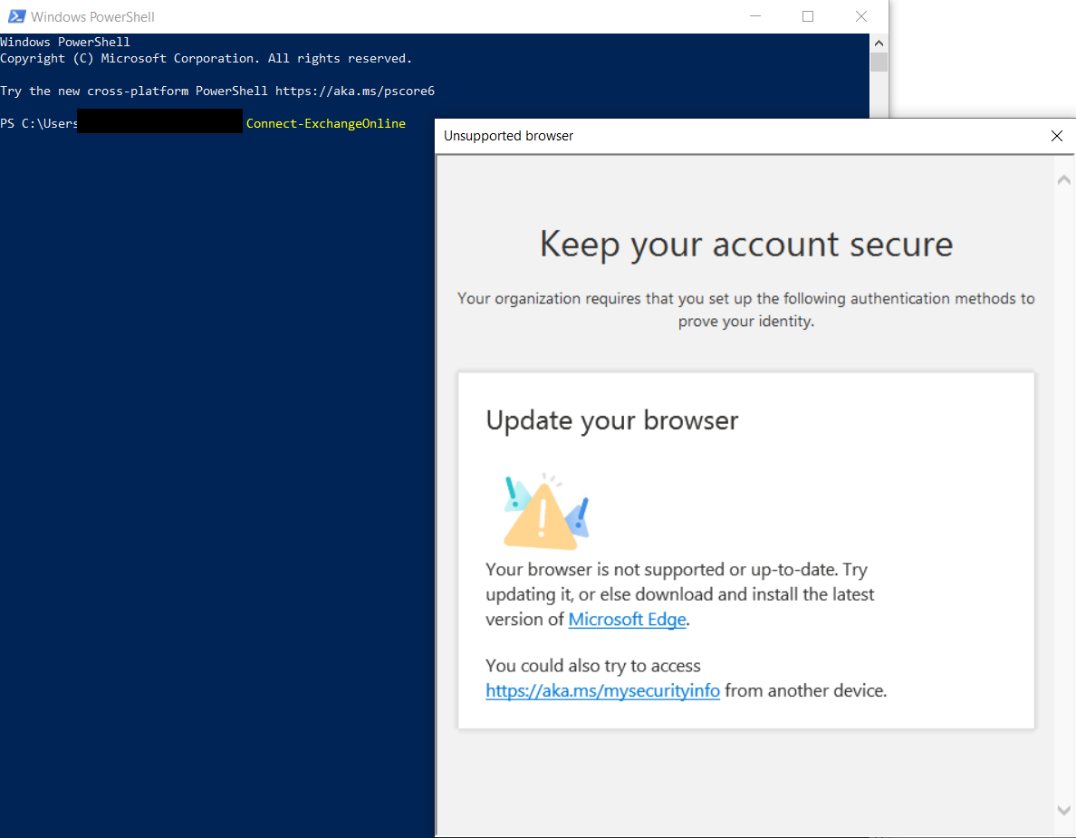 PowerShell 5.1 ExchangeOnline Module not allowing SSO authentication ... PowerShell 5.1 ExchangeOnline Module not allowing SSO authentication ...
