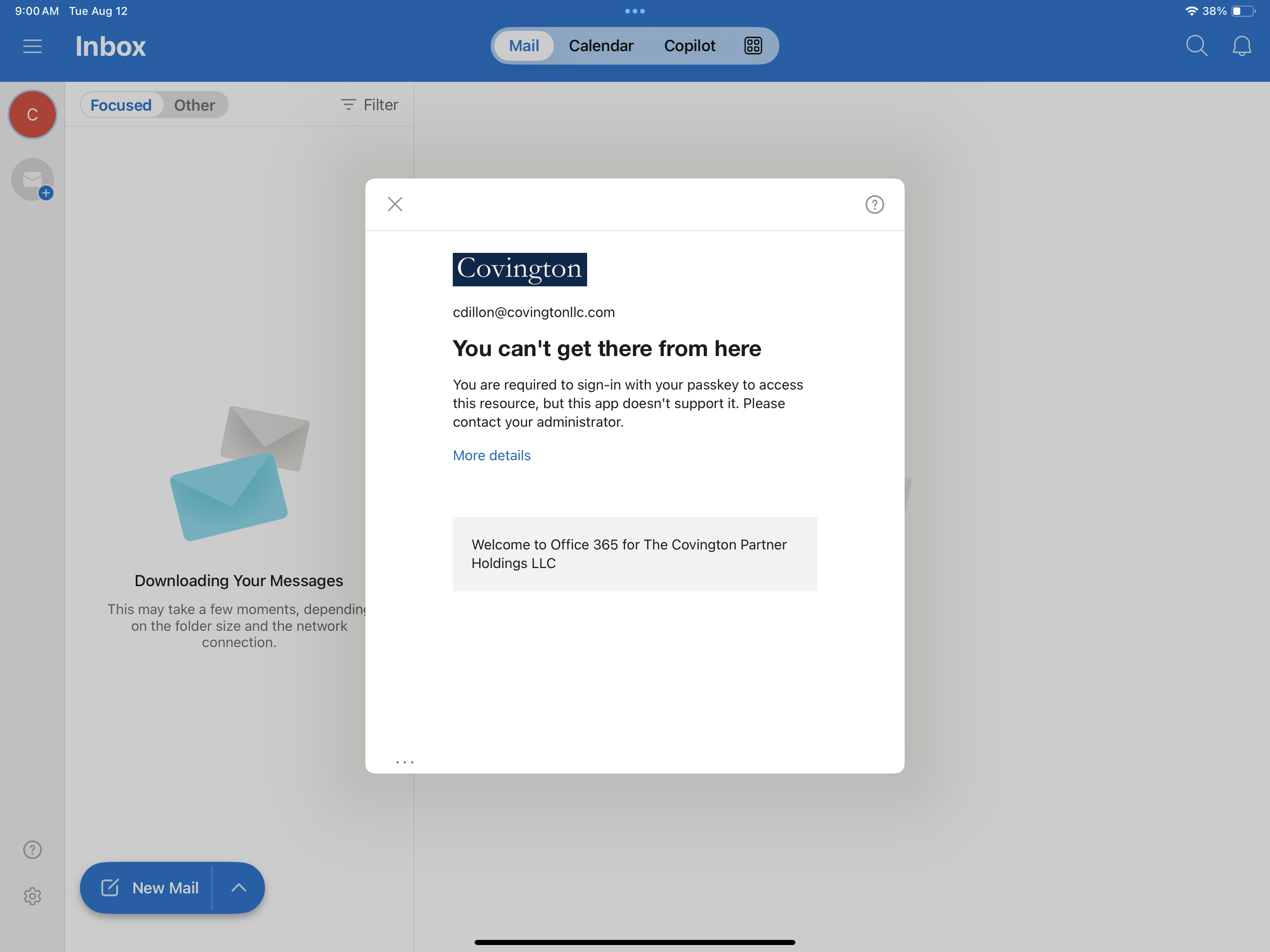 I cannot authenticate my passkey in outlook on my ipad - Microsoft Q&A