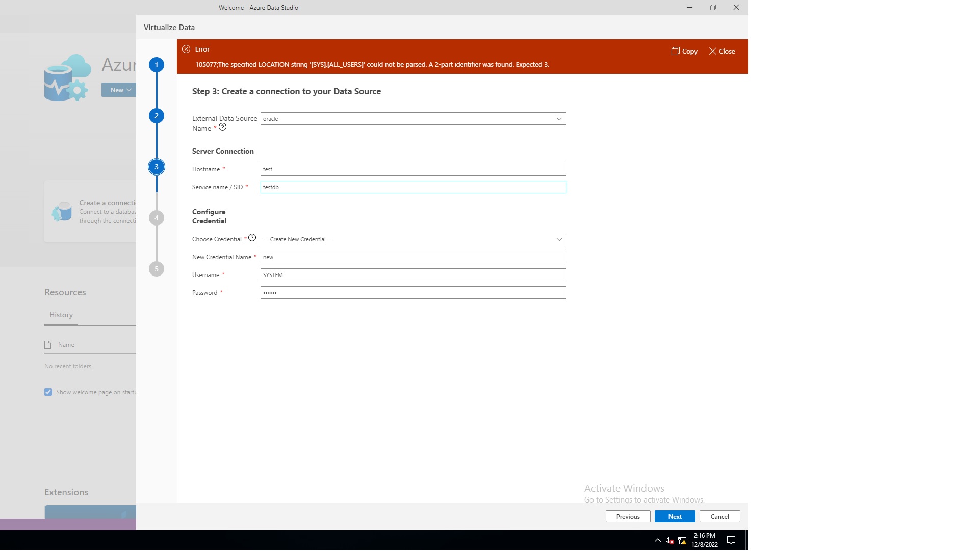 Error 105077 While Connecting Oracle Using PolyBase 2019 Data Vitualize ... Error 105077 While Connecting Oracle Using PolyBase 2019 Data Vitualize ...