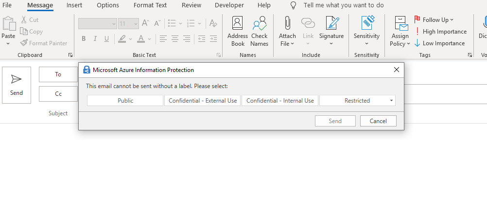 how can be disable popup this email can not send without a label ...