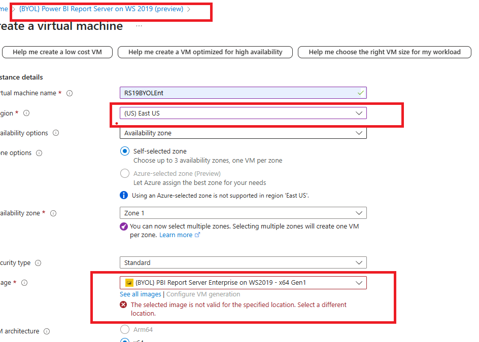 preview image cannot create the VM due to error " The selected image is not valid for the ...