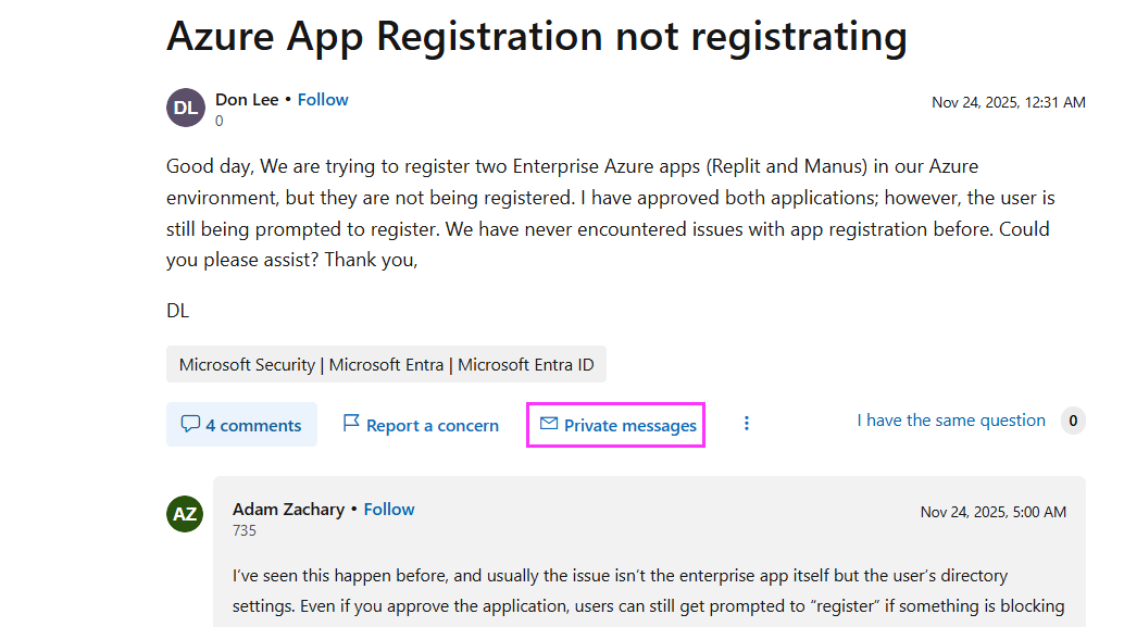 Azure App Registration‎ not registrating - Microsoft Q&A