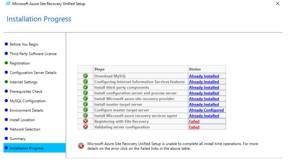 How to fix the Registering with site Recovery, I have checked the log ...