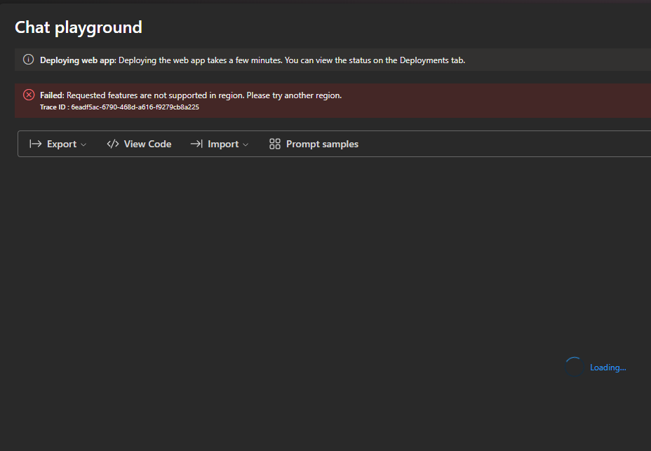 Unable to deploy web app and chat menu no longer works in azure ai studio - Microsoft Q&A