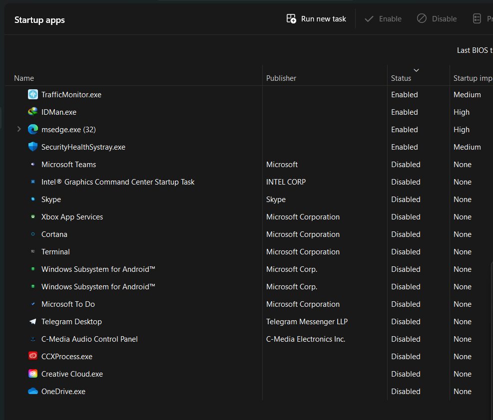 Windows 11 - Task manager startup apps tab has small icons and ...