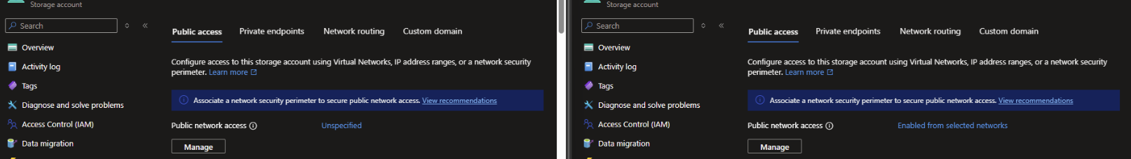 Azure Storage Networking UI shows Public network access = Unspecified after NSP GA release (Aug ...