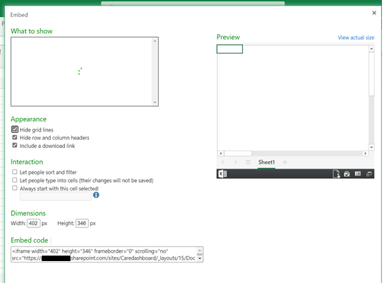 Excel Share using Embed - 'What to show' not loading - Microsoft Q&A