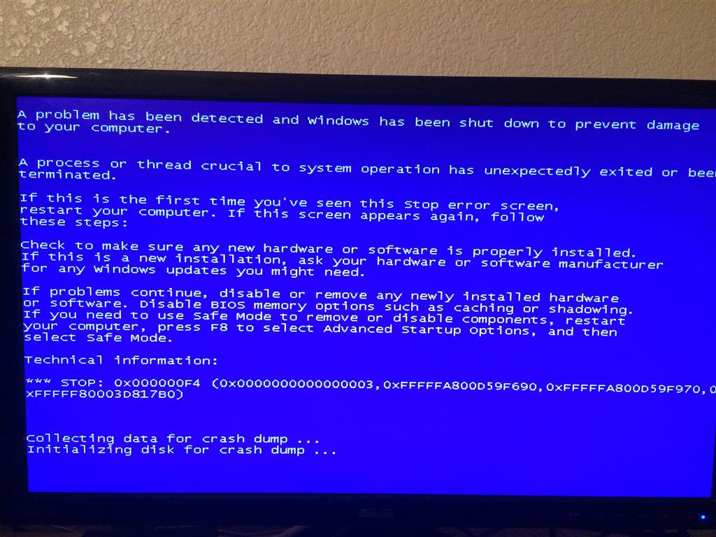 Blue screen error "Bug Check 0xF4: CRITICAL_OBJECT_TERMINATION ...