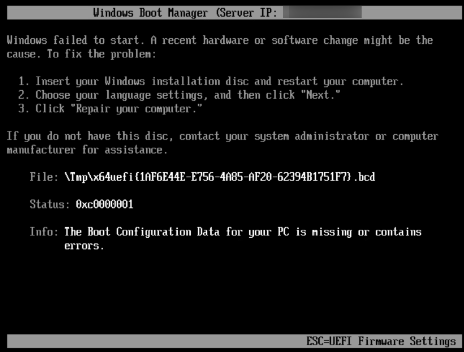 Boot configuration Data error during PXE boot after add VMware drivers ... Boot configuration Data error during PXE boot after add VMware drivers ...