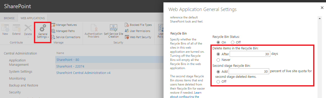 Configure Sharepoint Recycle Bin Settings Powershell Microsoft Qanda