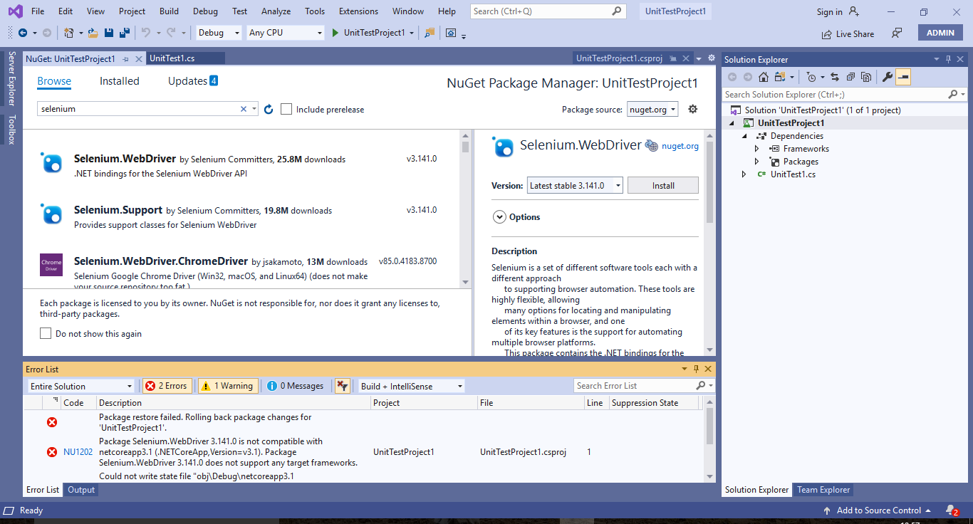 Creating selenium tests in VS 2019 - Microsoft Q&A Creating selenium tests in VS 2019 - Microsoft Q&A