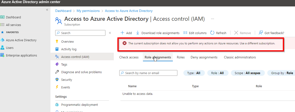 No "Create a Resource" button in Azure portal home screen/Can't create a Vnet/Can't access IAM ...
