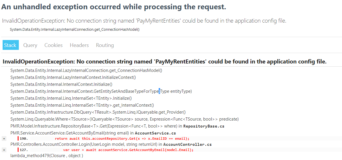 Invalidoperationexception No Connection String Named