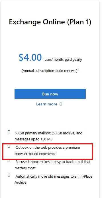 Does Exchange Online Plan 1 support Outlook Desktop Client with ...