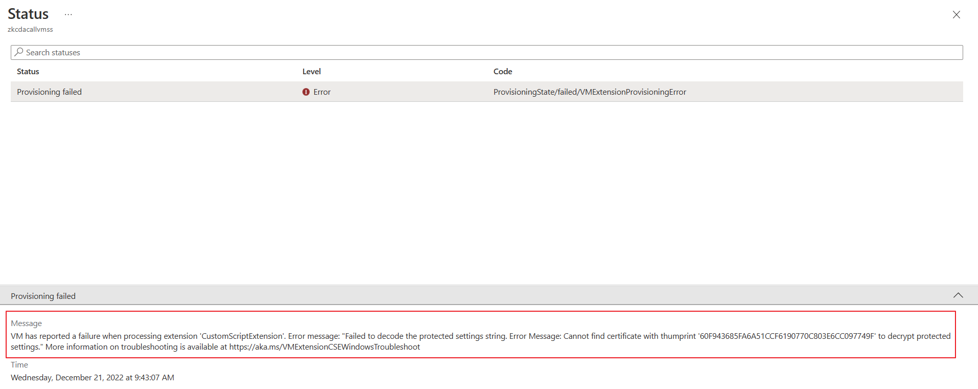 The following error occurred in VMSS, can you tell me the solution? - Microsoft Q&A