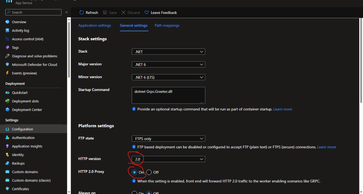 Unable To Connect Grpc Service After Host In Azure Windows App Service Microsoft Qanda