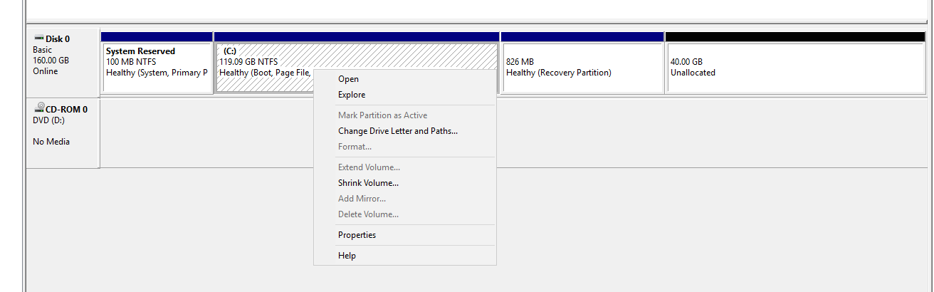 C drive extend volume greyed out Windows Server 2019 - Microsoft Q&A