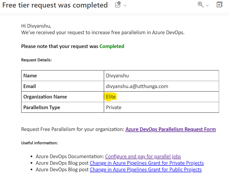 How can I change the team for which Parallelism request was granted ...