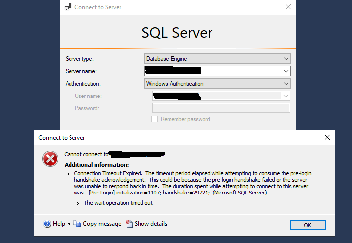 Unable To Connect On Prem Sql Server Outside The Local Server Getting Connection Timeout Expired