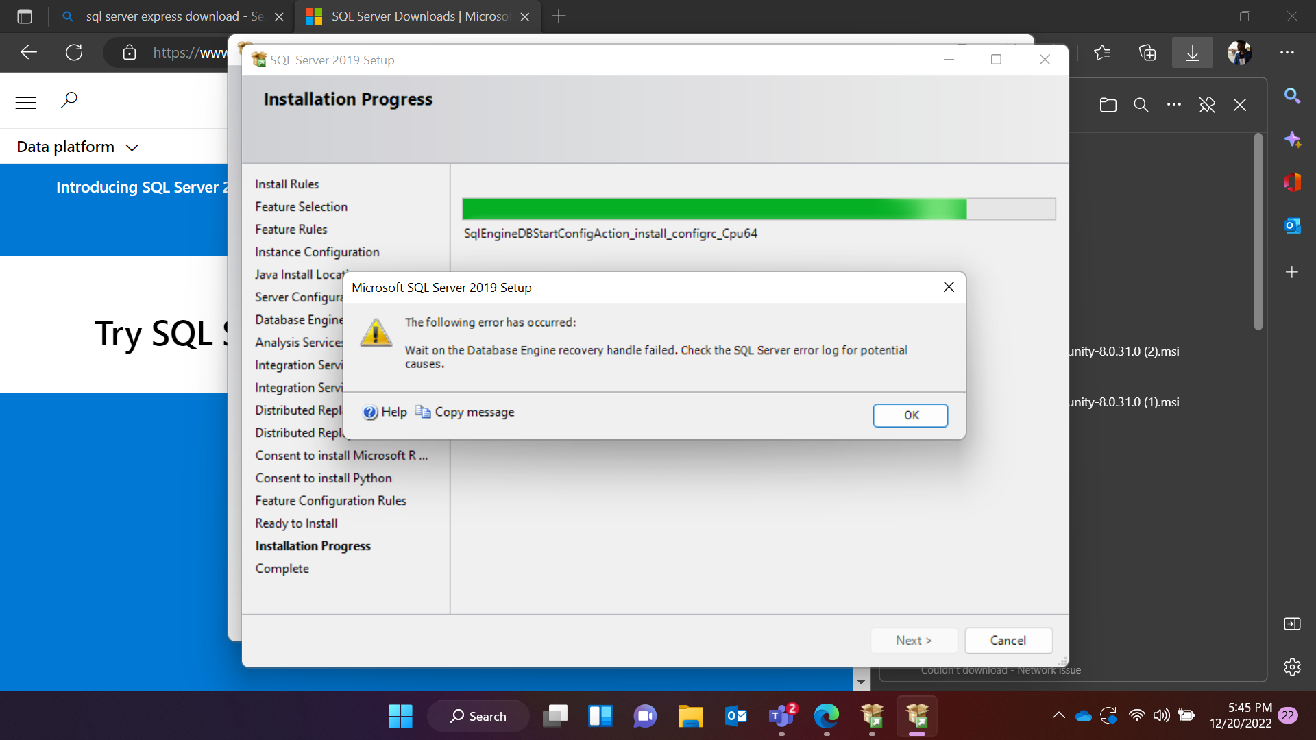 Windows 11 Sql Server Install Error Wait On The Database Engine