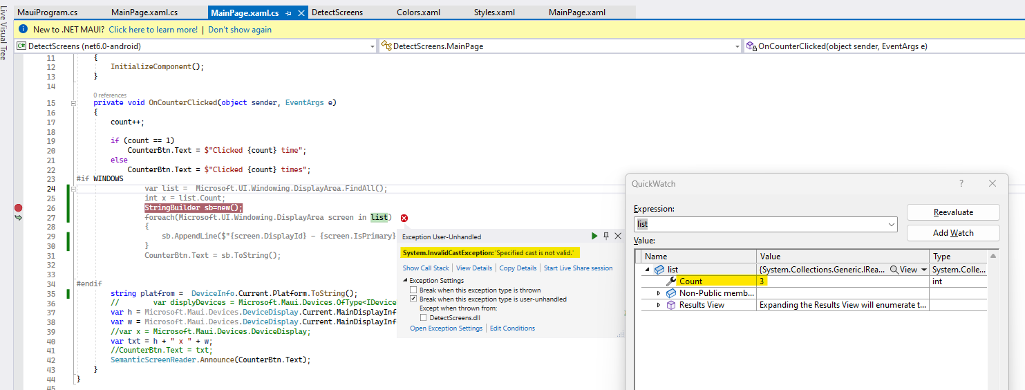 Mauidevicesdevicedisplaymaindisplayinfo Unable To Detect External Display Microsoft Qanda