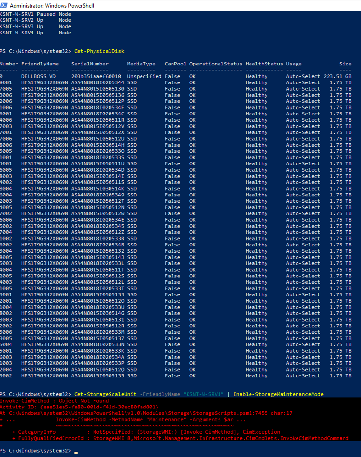 Storage Spaces Direct Cannot Enable Storage Maintenance Mode