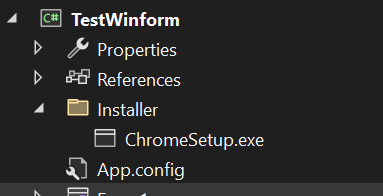 Adding Program Installers (like Chrome) into a Visual Studio WinForm script to make a project ...