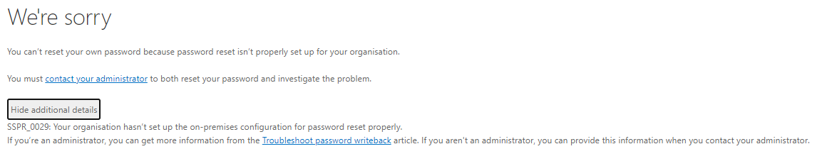 Password reset The password could not be updated because the management ...
