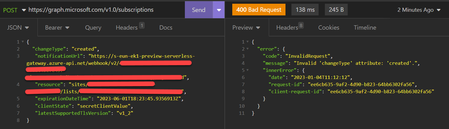Error 401 unathorized when trying to subscribe to a sharepoint list - Microsoft Q&A