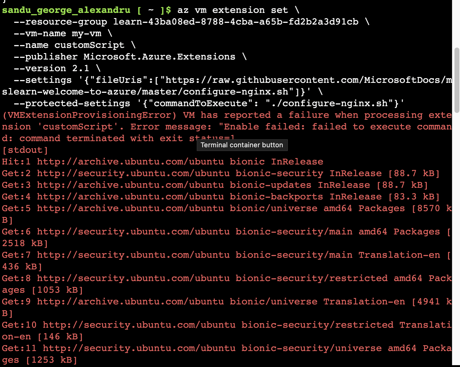 Error while running command to configure Nginx - Microsoft Q&A Error while running command to configure Nginx - Microsoft Q&A