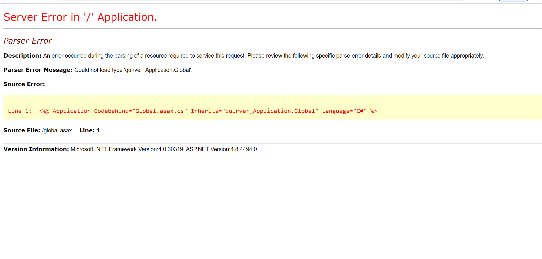 Error With Migrating From Website To Web Application Could Not Load