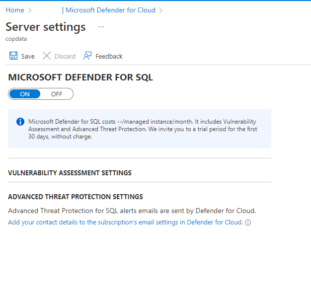 No options under " Vulnerabulity Assesment Settings" in Microsoft Azure ...